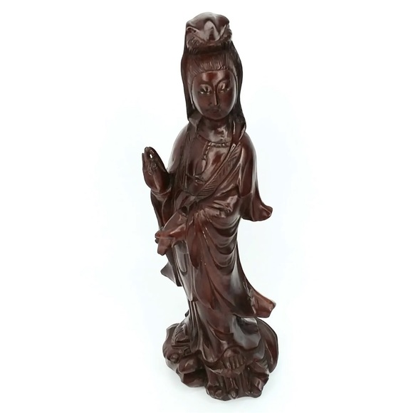 Accents | Vtg Carved Wood Kuan Yi Goddess Of Compassion Statue Asian ...